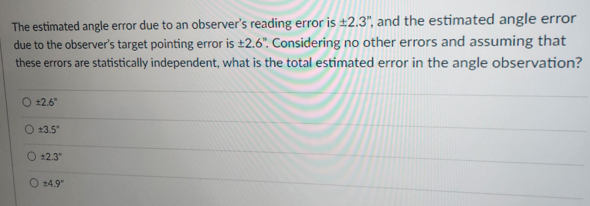 Solved The estimated angle error due to an observer's | Chegg.com