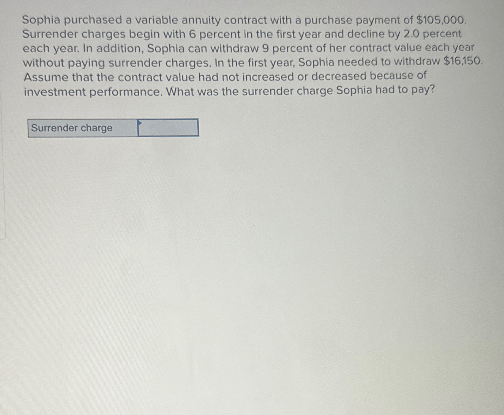 Solved Sophia purchased a variable annuity contract with a | Chegg.com