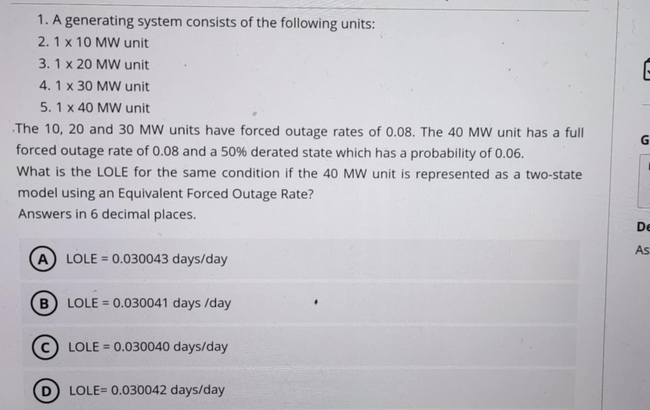 Solved A generating system consists of the following | Chegg.com