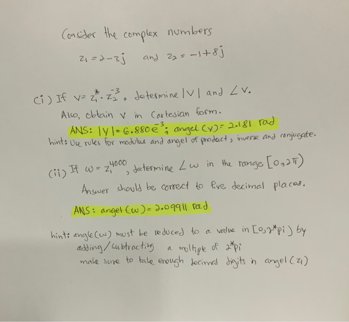 Solved Consider the complex numbers 2,=2-3j and 22=-1+ 8j | Chegg.com