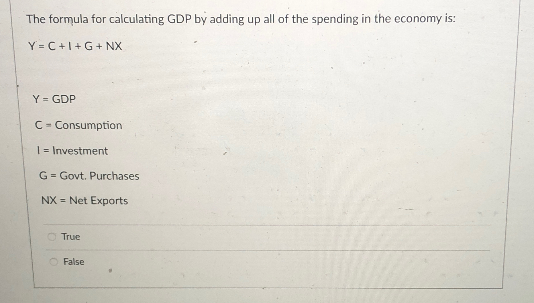 Solved The formula for calculating GDP by adding up all of | Chegg.com