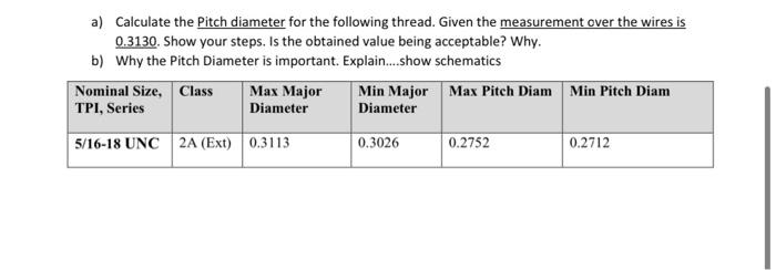 Solved a) Calculate the Pitch diameter for the following | Chegg.com