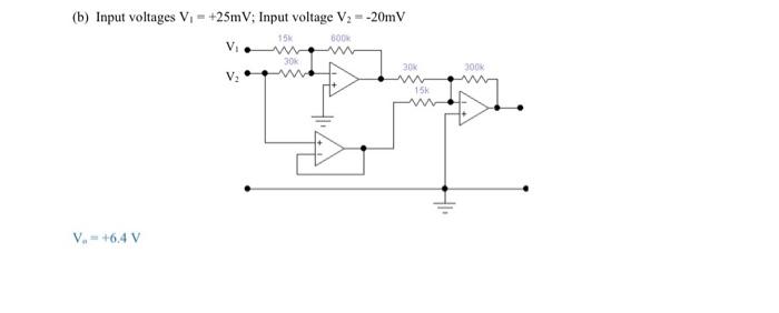 Solved (b) Input voltages V1=+25mV; Input voltage V2=−20mV | Chegg.com