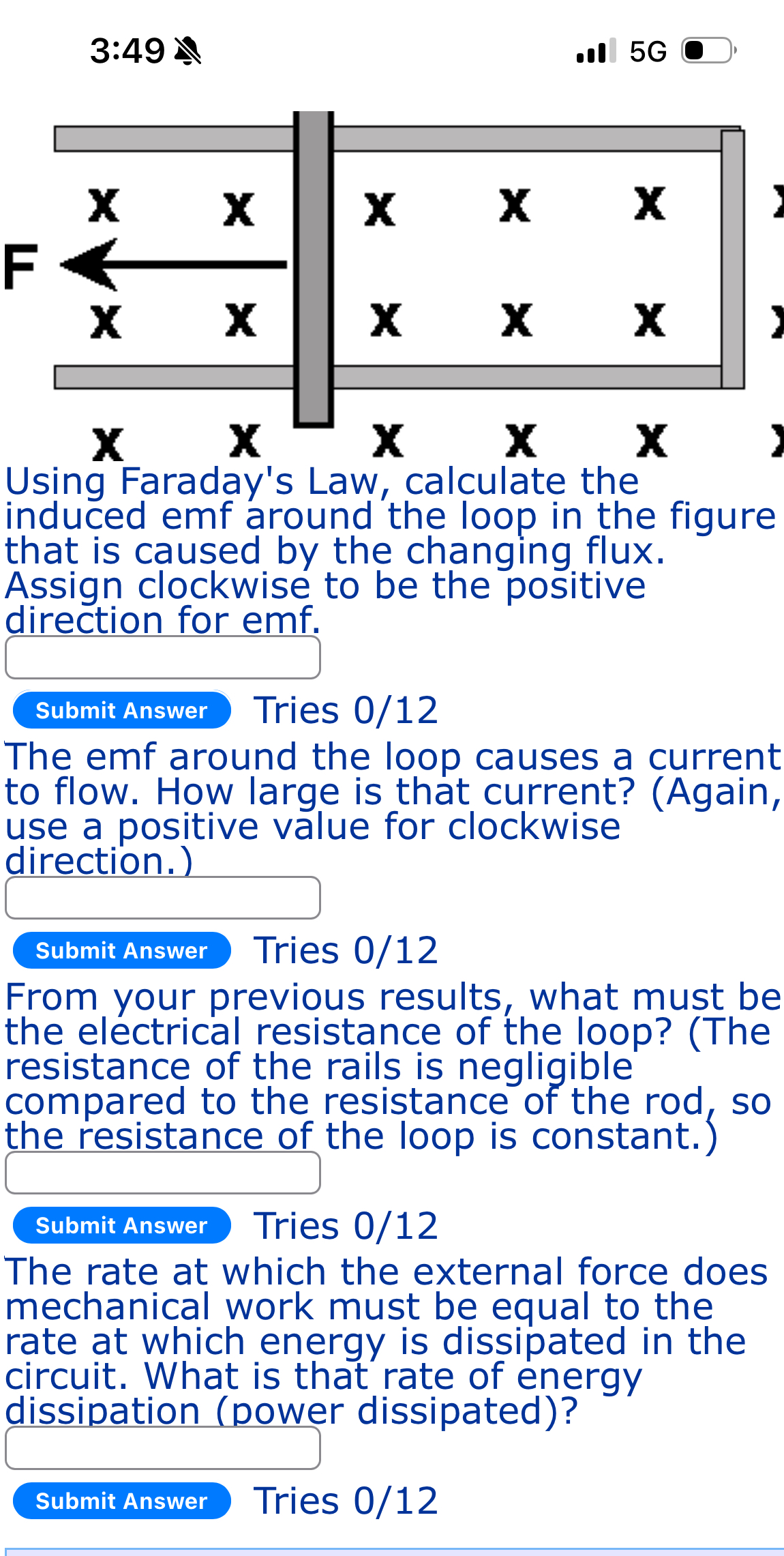 Solved A conducting rod is pulled horizontally with constant | Chegg.com