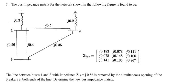 Solved 7. The bus impedance matrix for the network shown in | Chegg.com