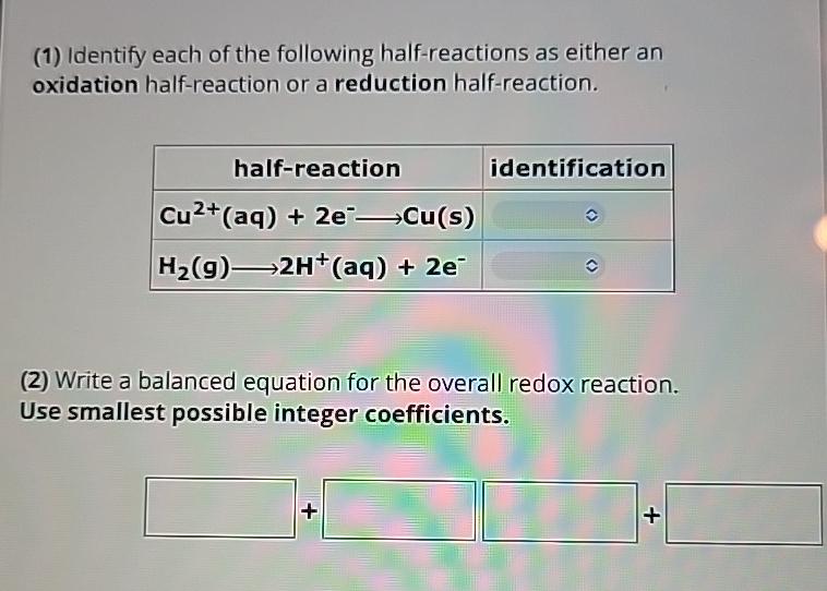 1 identify Each Of The Following Half Reactions As