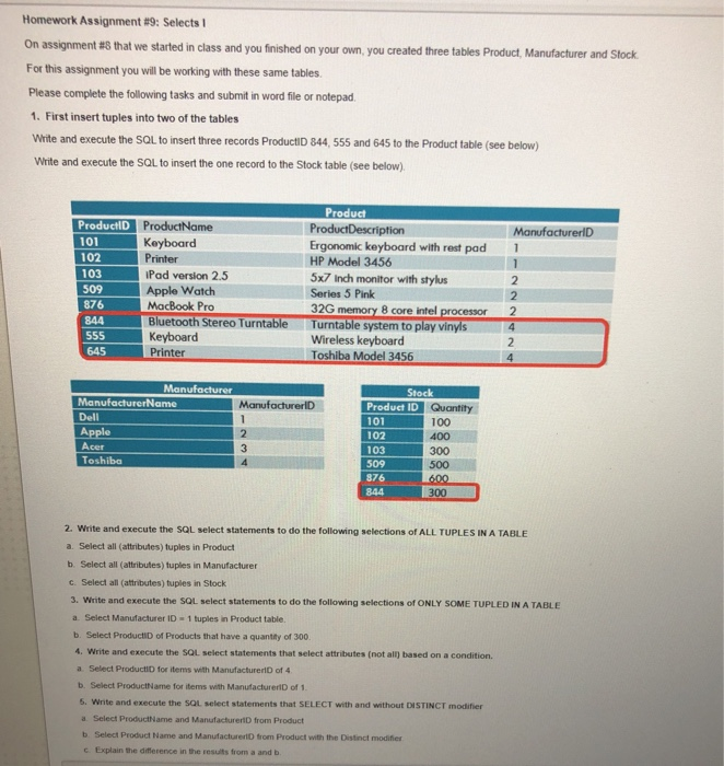 Solved Homework Assignment #9: Selects On assignment #8 that | Chegg.com