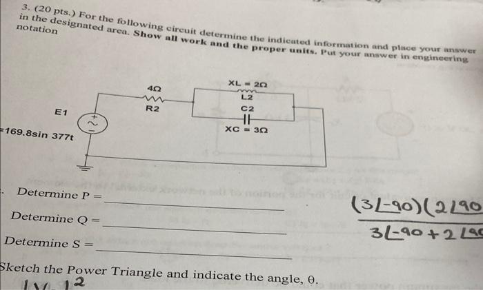 Solved 3. (20 pts.) For the following circuit determine the | Chegg.com