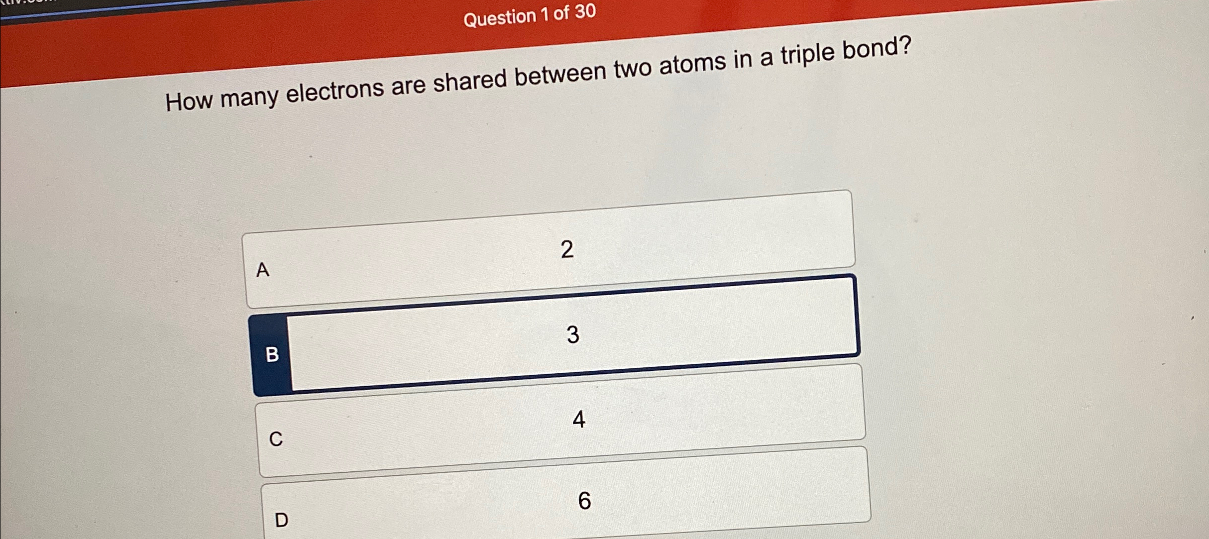 Solved Question 1 ﻿of 30How many electrons are shared | Chegg.com