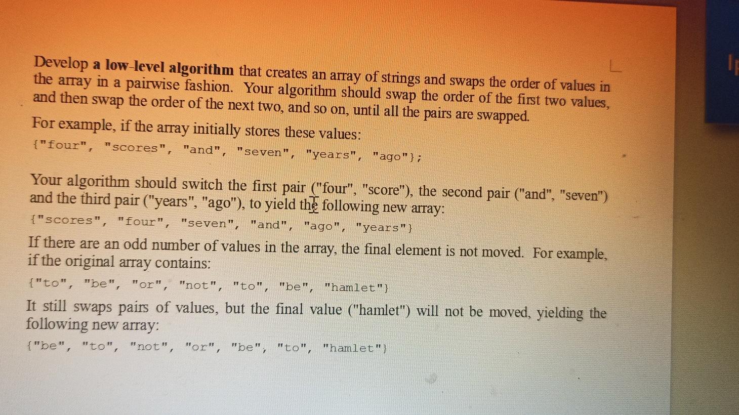 Solved Develop a low-level algorithm that creates an array | Chegg.com