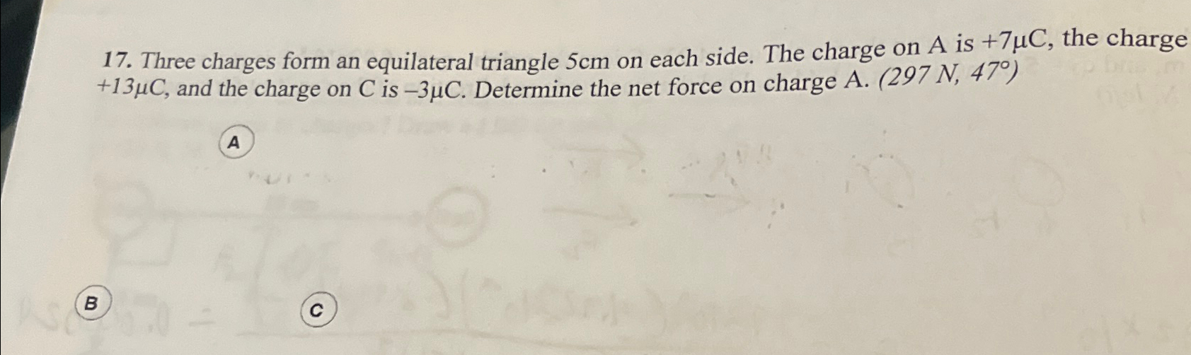 Solved Three charges form an equilateral triangle 5cm ﻿on | Chegg.com