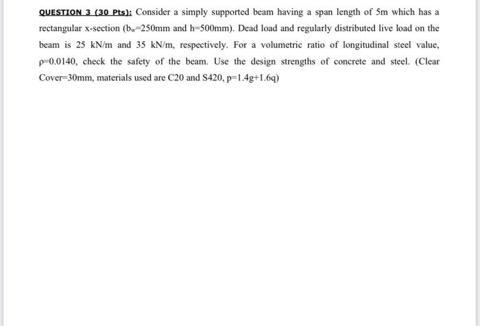 Solved QUESTION 3 (30 Pts): Consider a simply supported beam | Chegg.com