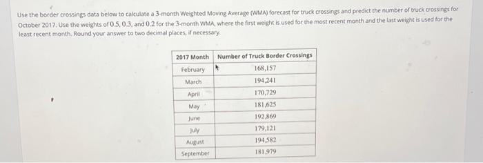 Solved Use the border crossings data below to calculate a | Chegg.com