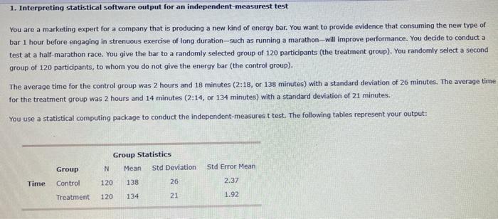 Solved 1. Interpreting statistical software output for an | Chegg.com
