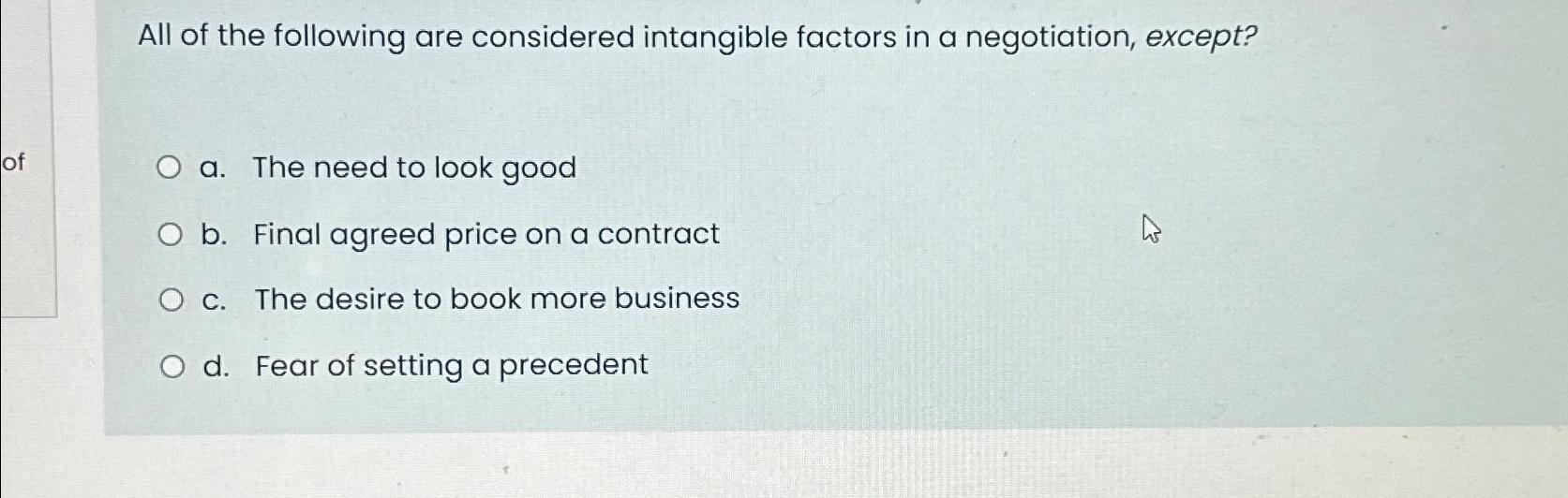 Solved All of the following are considered intangible | Chegg.com
