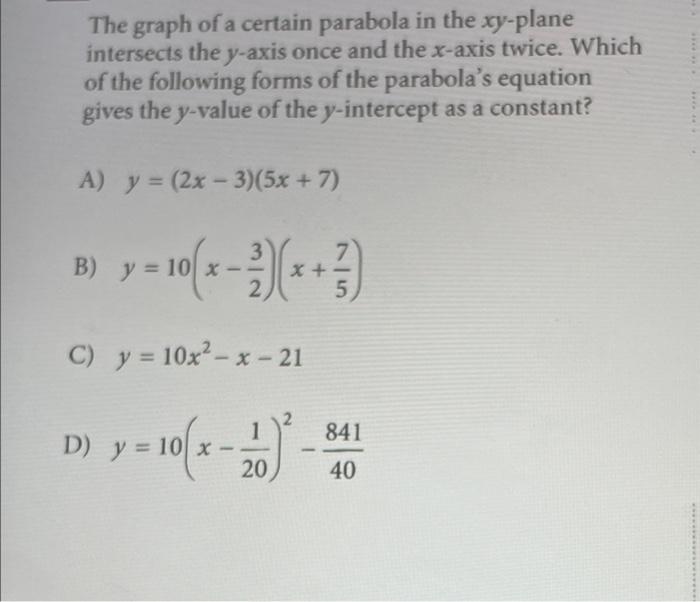 Solved The graph of a certain parabola in the xy-plane | Chegg.com