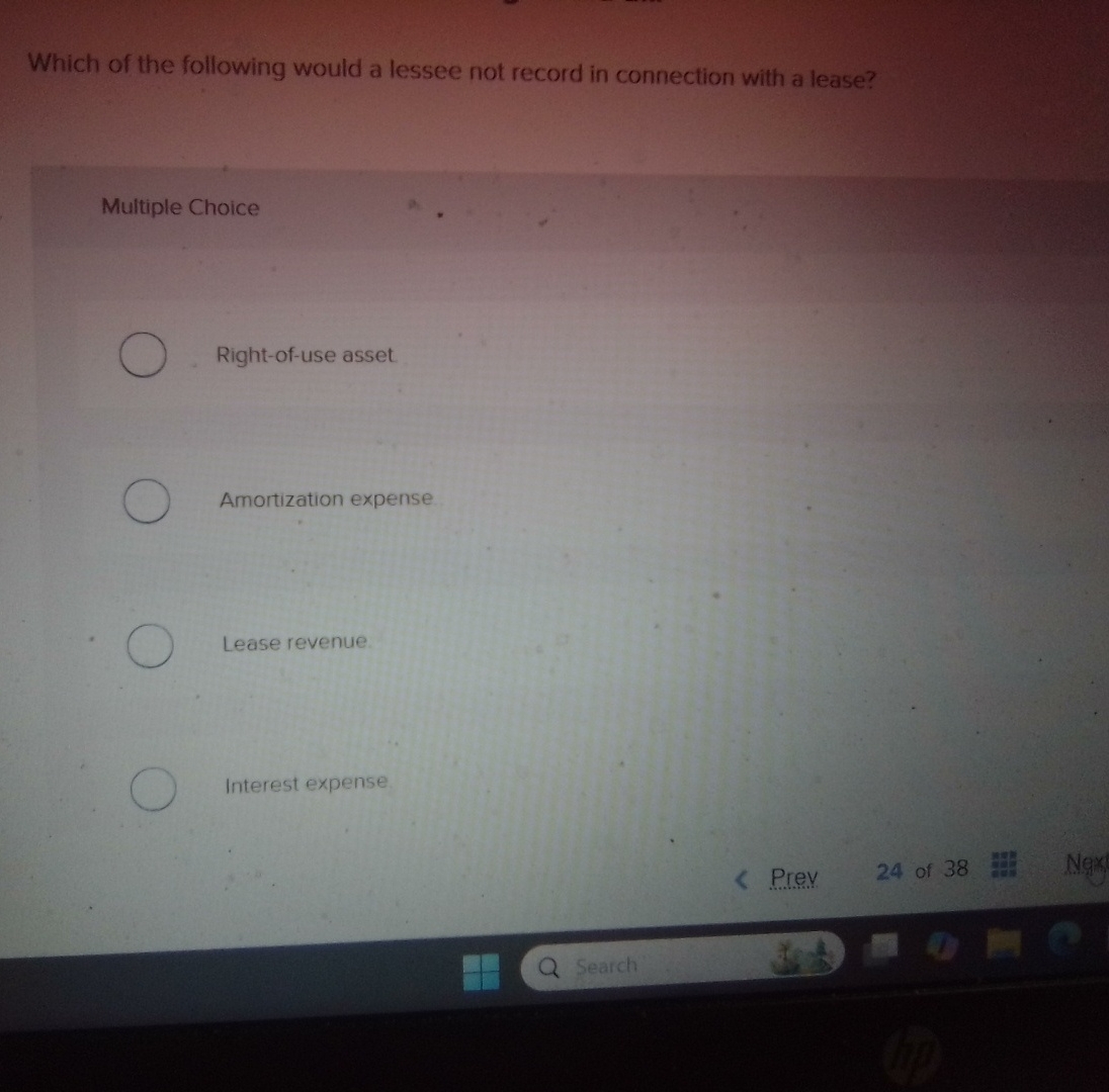 Solved Which of the following would a lessee not record in | Chegg.com