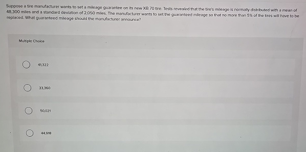 Solved Suppose a tire manufacturer wants to set a mileage | Chegg.com