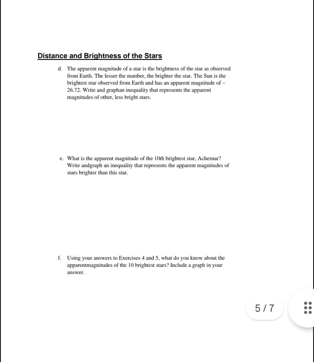 Solved d. The apparent magnitude of a star is the brightness | Chegg.com