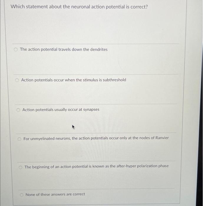 Solved Which statement about the neuronal action potential | Chegg.com