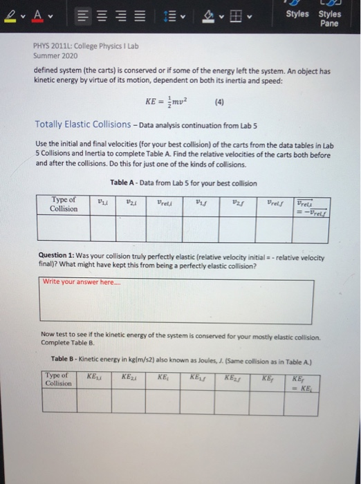 Activity 6 Inelastic Collisions and Energy Objective: | Chegg.com