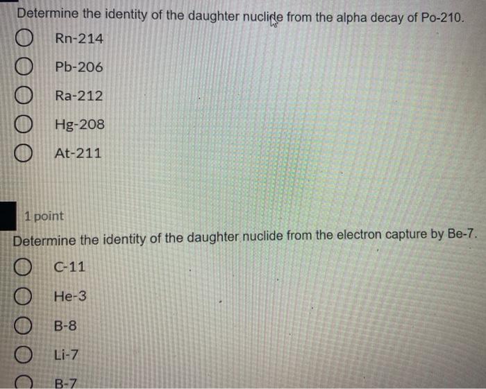 Solved Determine the identity of the daughter nuclide from | Chegg.com