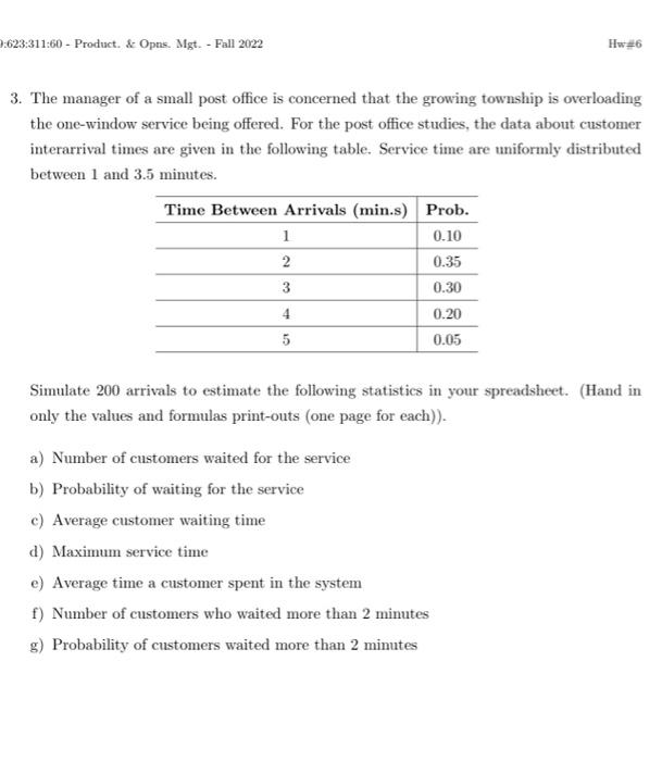 Solved 3. The manager of a small post office is concerned | Chegg.com