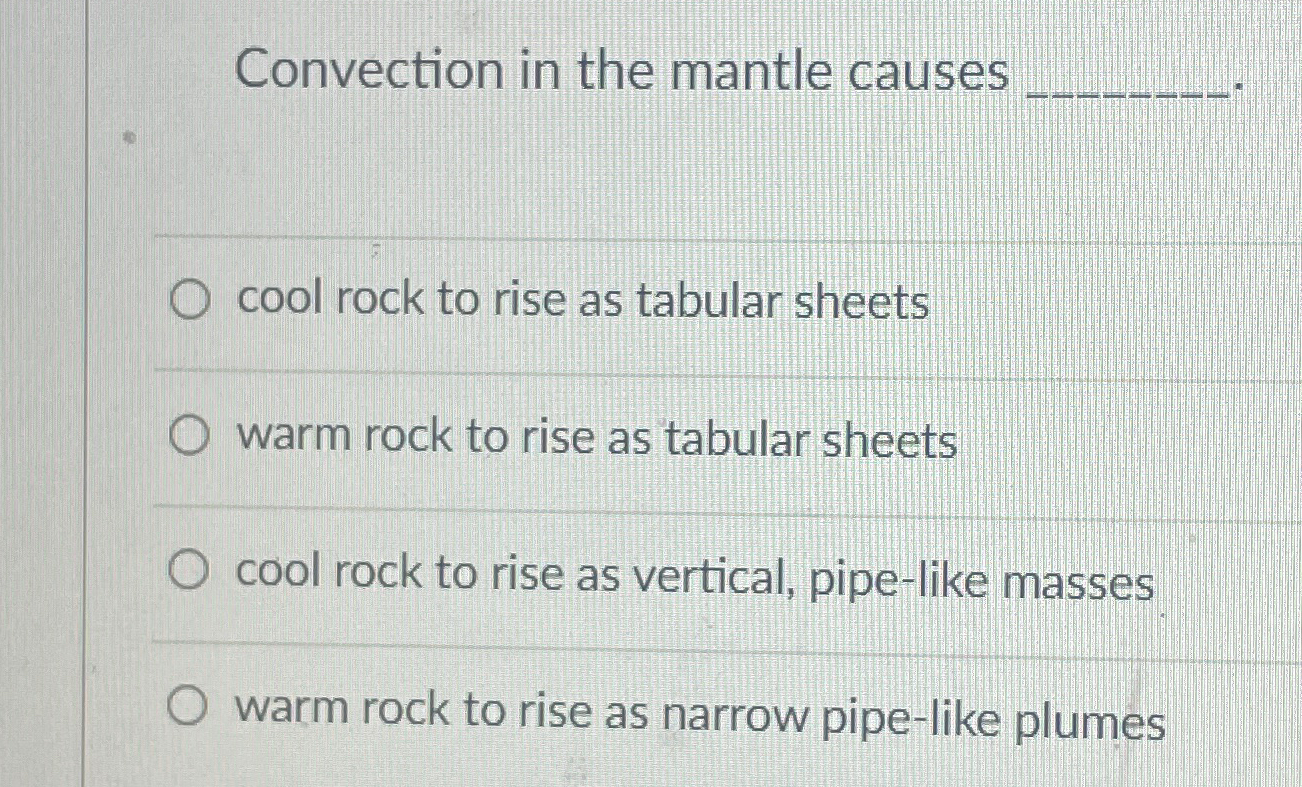 Solved Convection in the mantle causes q,cool rock to rise | Chegg.com