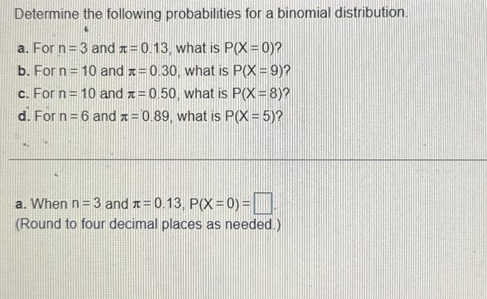 Solved Determine the following probabilities for a binomial | Chegg.com