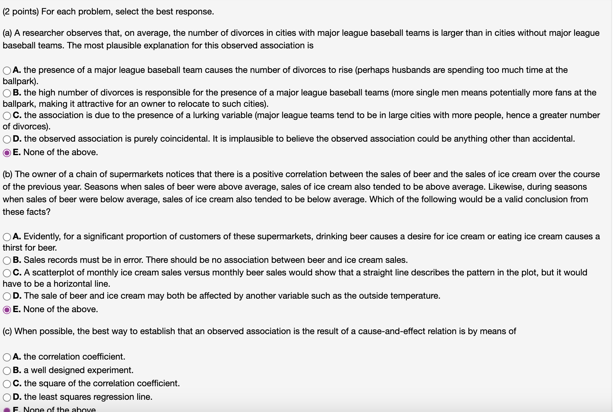 Solved (2 ﻿points) ﻿For each problem, select the best | Chegg.com