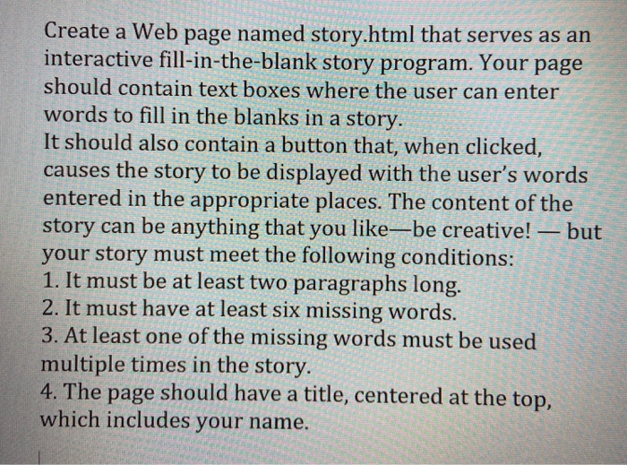 Solved Create a Web page named story.html that serves as an | Chegg.com