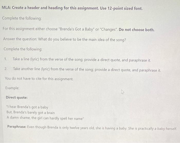 MLA: Create a header and heading for this assignment. | Chegg.com