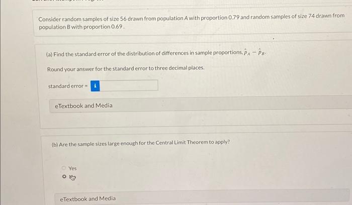 Solved Consider random samples of size 56 drawn from | Chegg.com