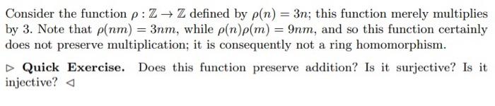 Solved Consider the function ρ:Z→Z defined by ρ(n)=3n; this | Chegg.com