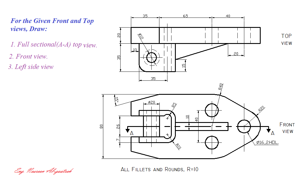 Solved For the Given Front and Top views, Draw: 1. Full | Chegg.com