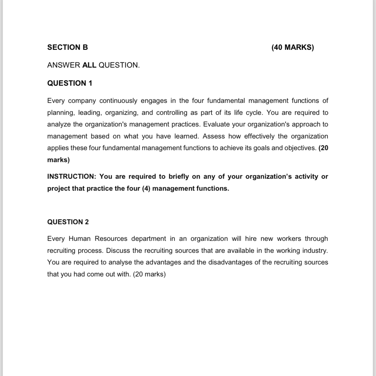 Solved SECTION B(40 ﻿MARKS)ANSWER ALL QUESTION.QUESTION | Chegg.com