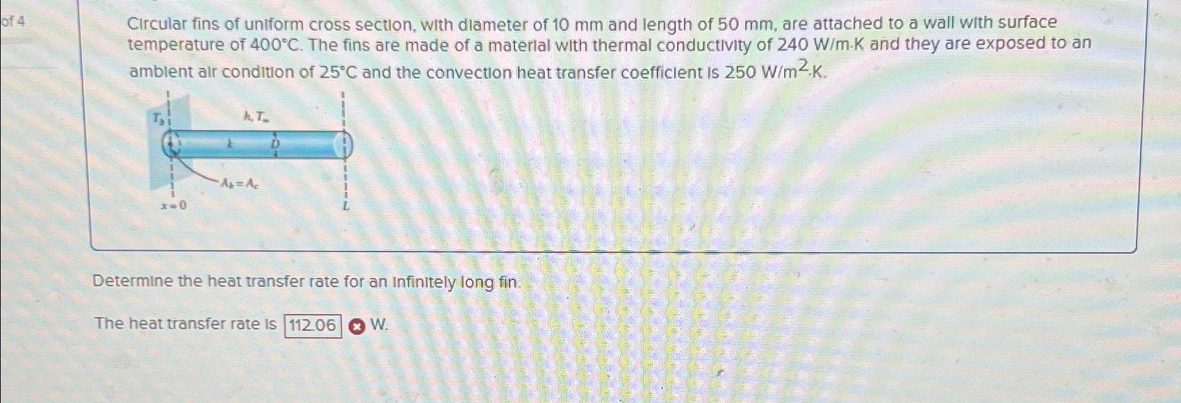 Solved Circular fins of uniform cross section, with diameter | Chegg.com