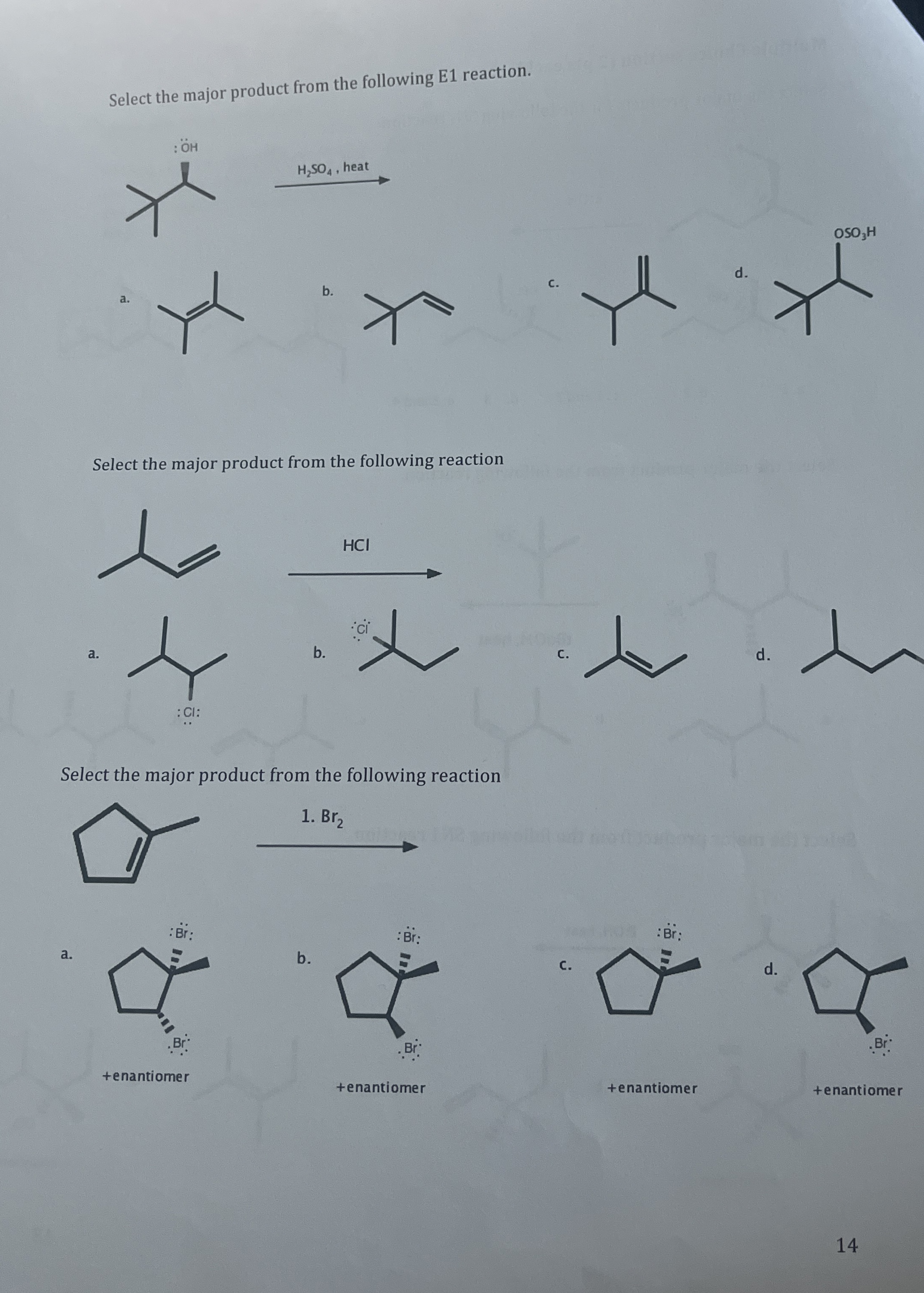 Solved by an EXPERT Select the major product from the following E1 | Chegg.com