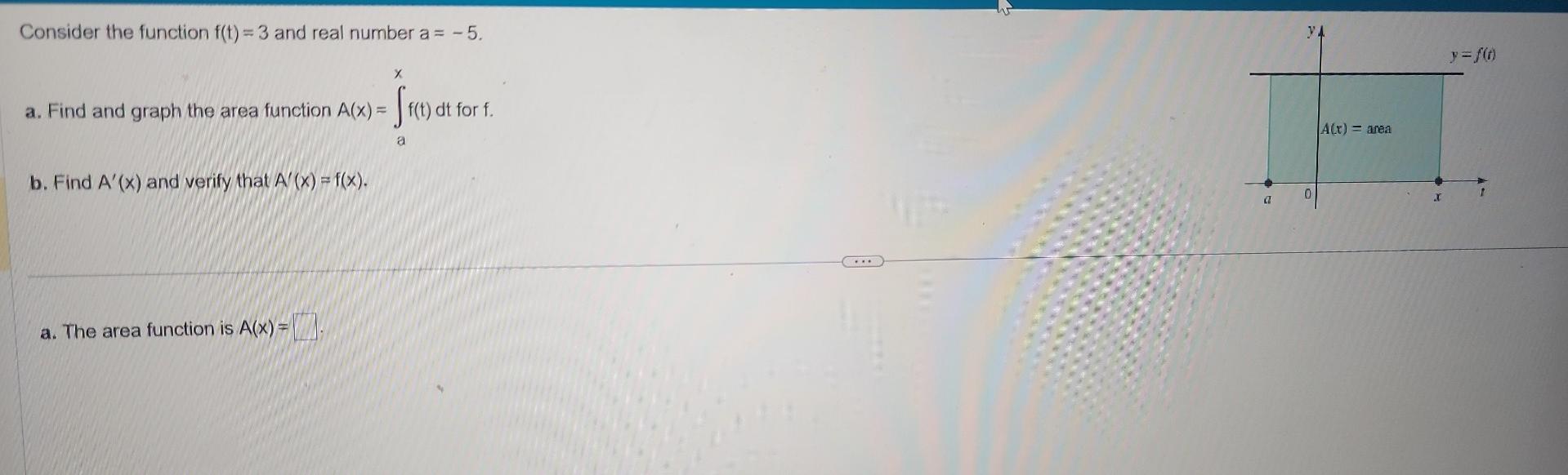 Solved Consider the function f(t)=3 and real number a=−5. a. | Chegg.com