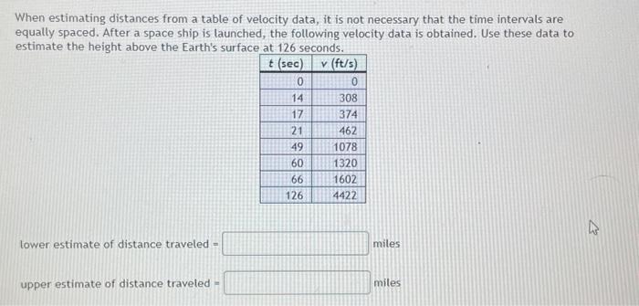 Solved When estimating distances from a table of velocity | Chegg.com