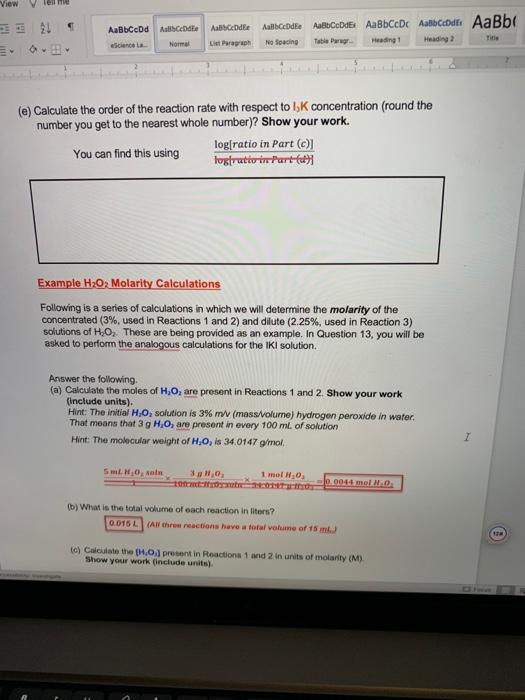 b. Include the data from Reaction 1(10 mL undiluted | Chegg.com