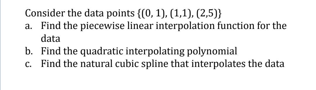 Solved Consider the data points {(0,1),(1,1),(2,5)} a. Find | Chegg.com