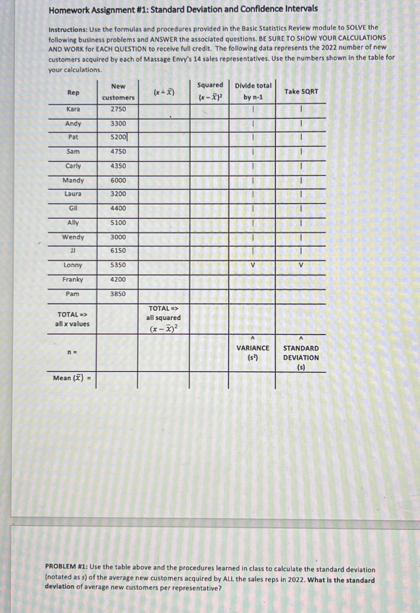 Solved Homework Assignment #1: Standard Deviation and | Chegg.com