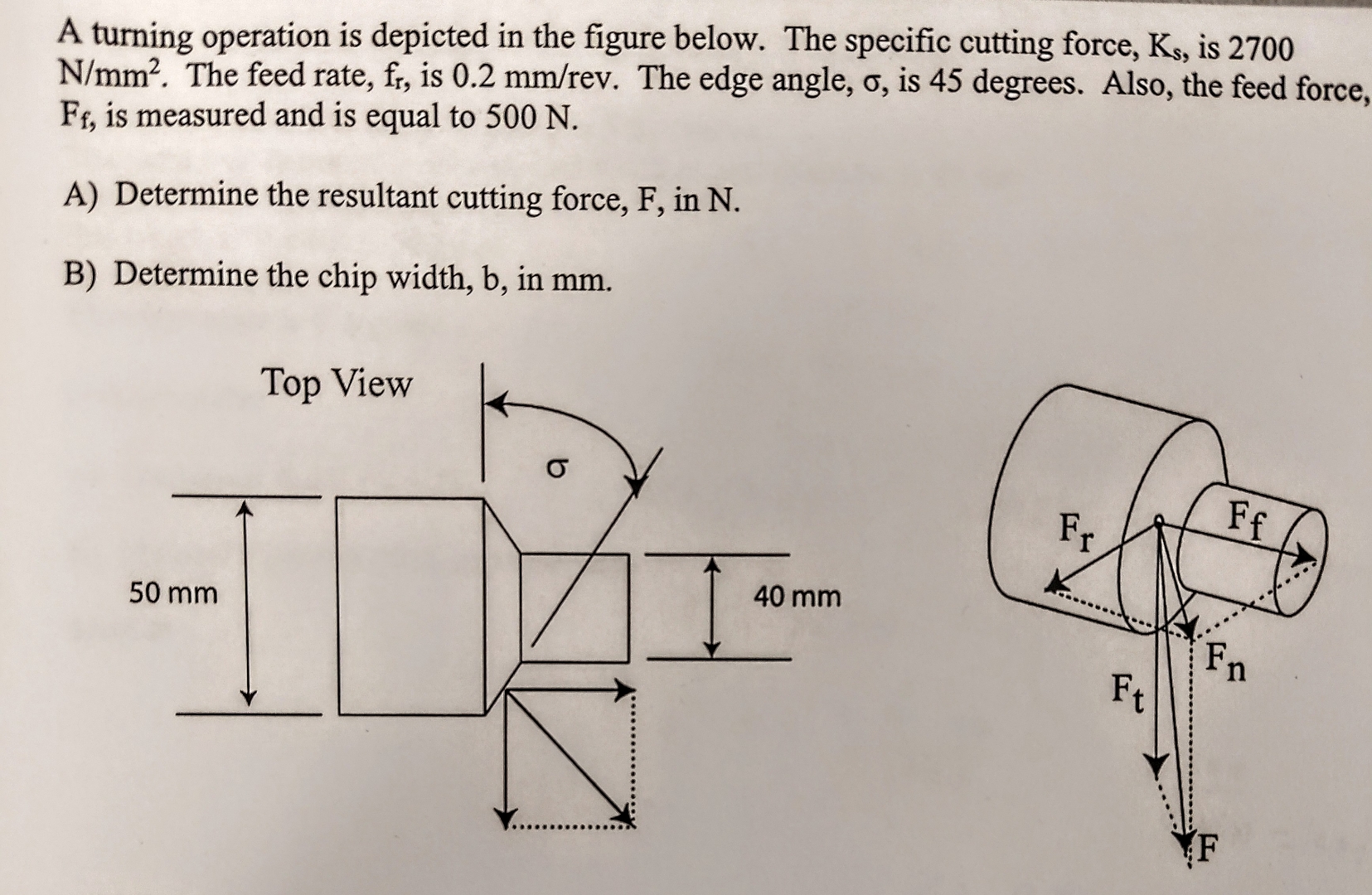 Solved A turning operation is depicted in the figure below. | Chegg.com