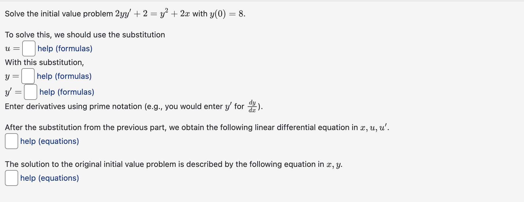 Solved Solve the initial value problem 2yy'+2=y2+2x ﻿with | Chegg.com