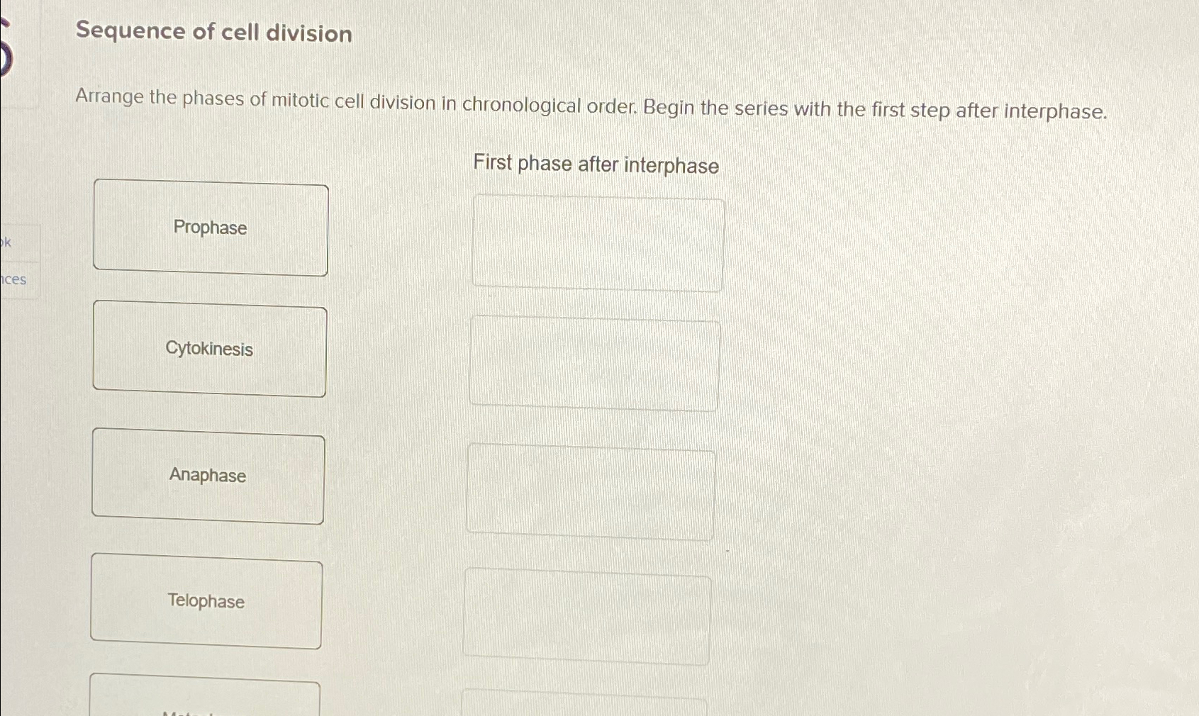 Solved Sequence of cell divisionArrange the phases of | Chegg.com