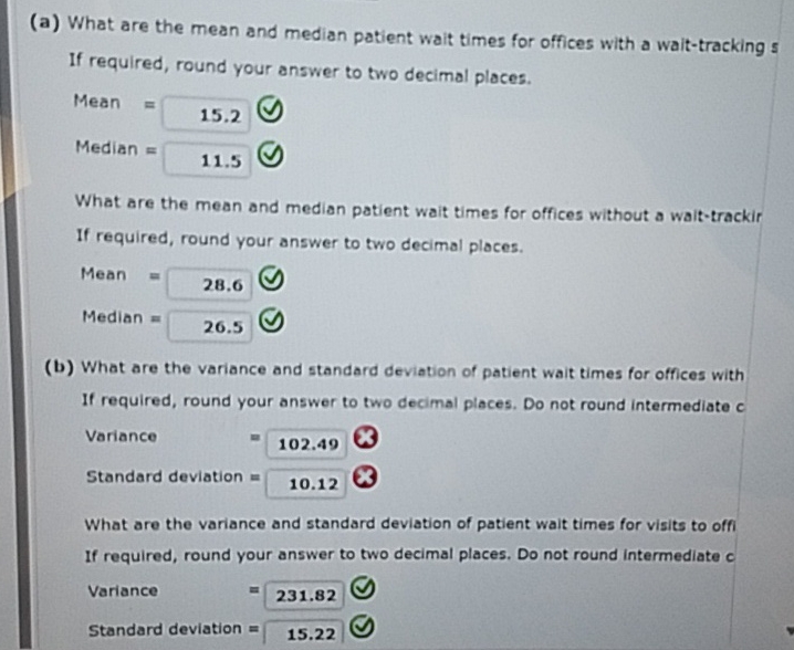 Solved (a) ﻿What are the mean and median patient wait times | Chegg.com