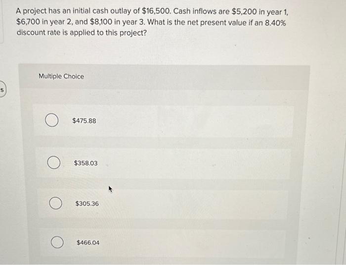 Solved A project has an initial cash outlay of $16,500. Cash | Chegg.com