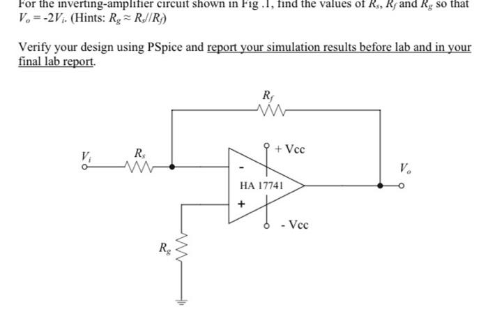 Solved For the inverting-amplifier circuit shown in Fig.1, | Chegg.com