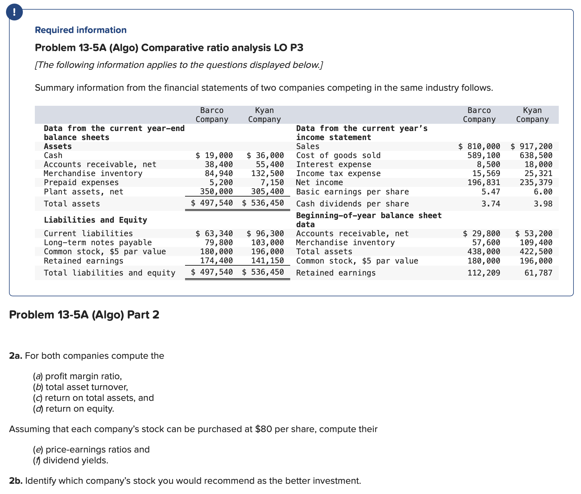 Solved Problem 13-5A (Algo) ﻿Part 2\( \mathbf{2 ﻿a} \). ﻿For | Chegg.com